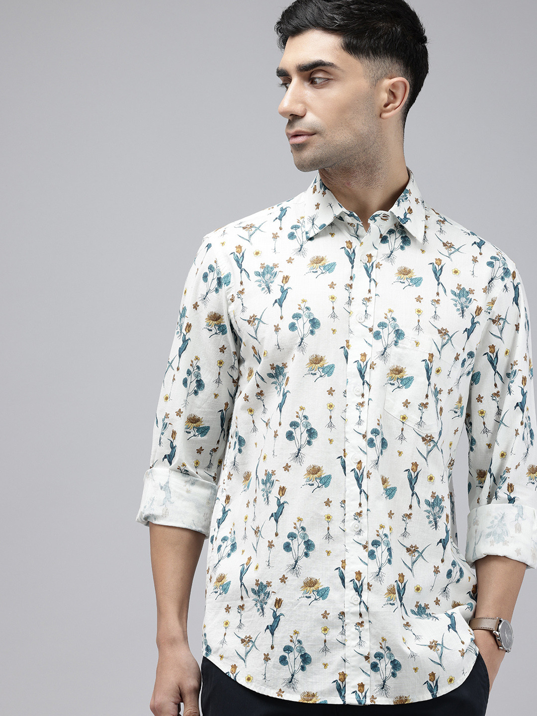 Buy ColorPlus Pure Cotton Tailored Fit Floral Printed Casual Shirt ...