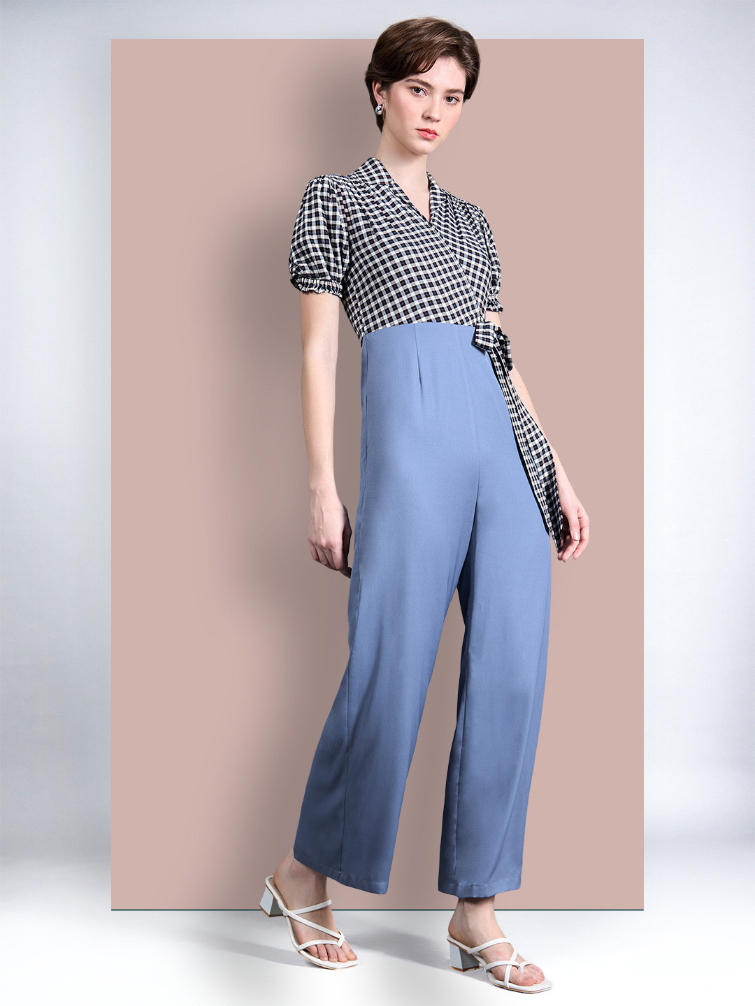 Buy Chemistry Women Checkered Wrap Regular Crepe Work Wear Jumpsuit ...