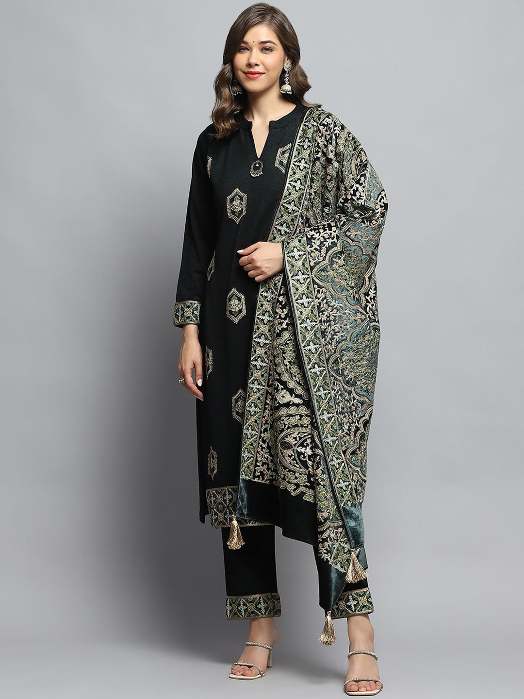 Buy Monte Carlo Woven Design Mandarin Collar Straight Kurta With ...