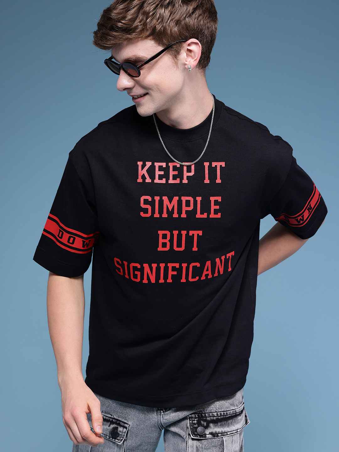 Buy HERE&NOW Typography Printed Drop Shoulder Sleeves Pure Cotton ...