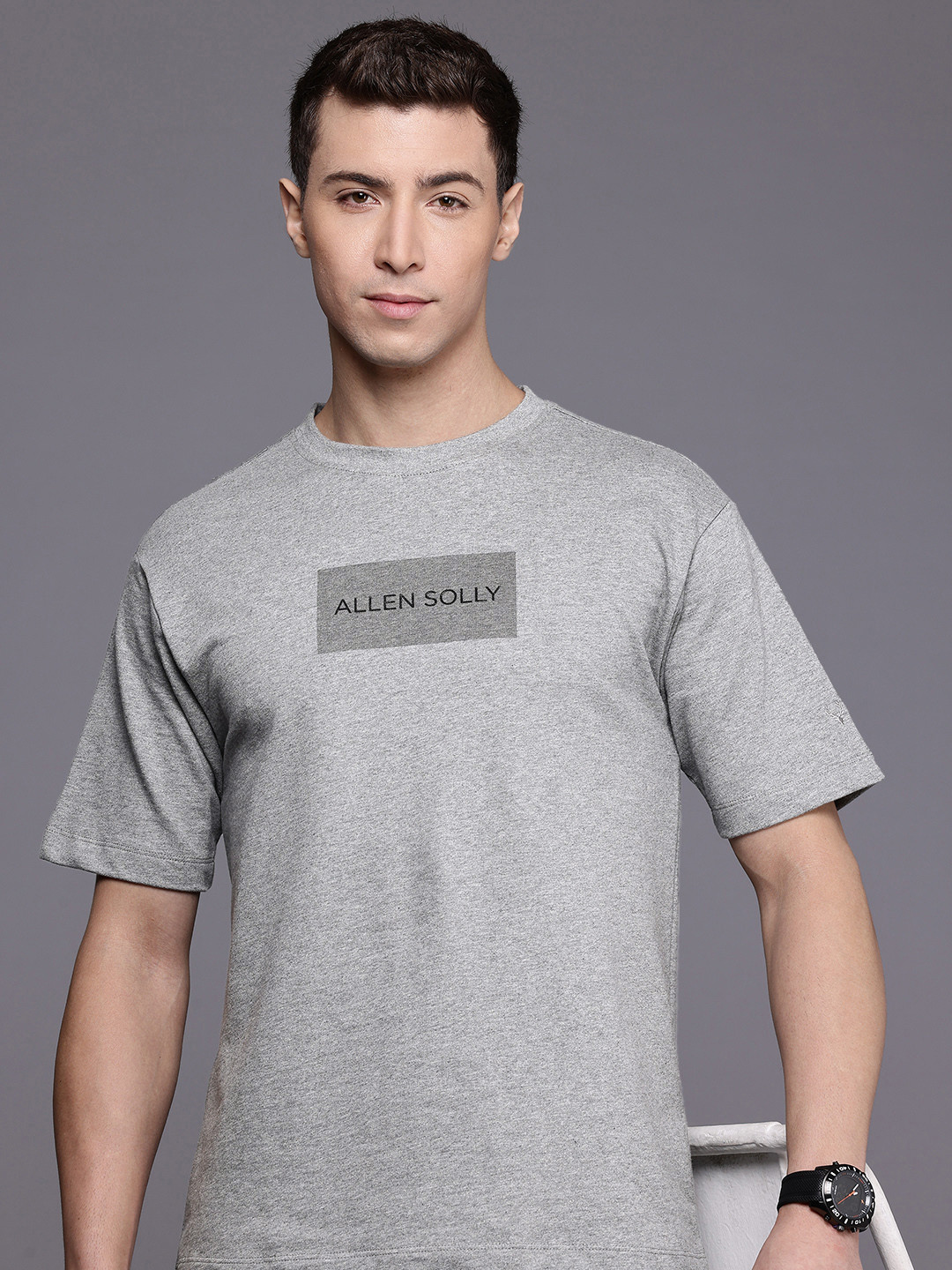Buy Allen Solly Pure Cotton Brand Logo Printed Drop Shoulder Sleeves ...