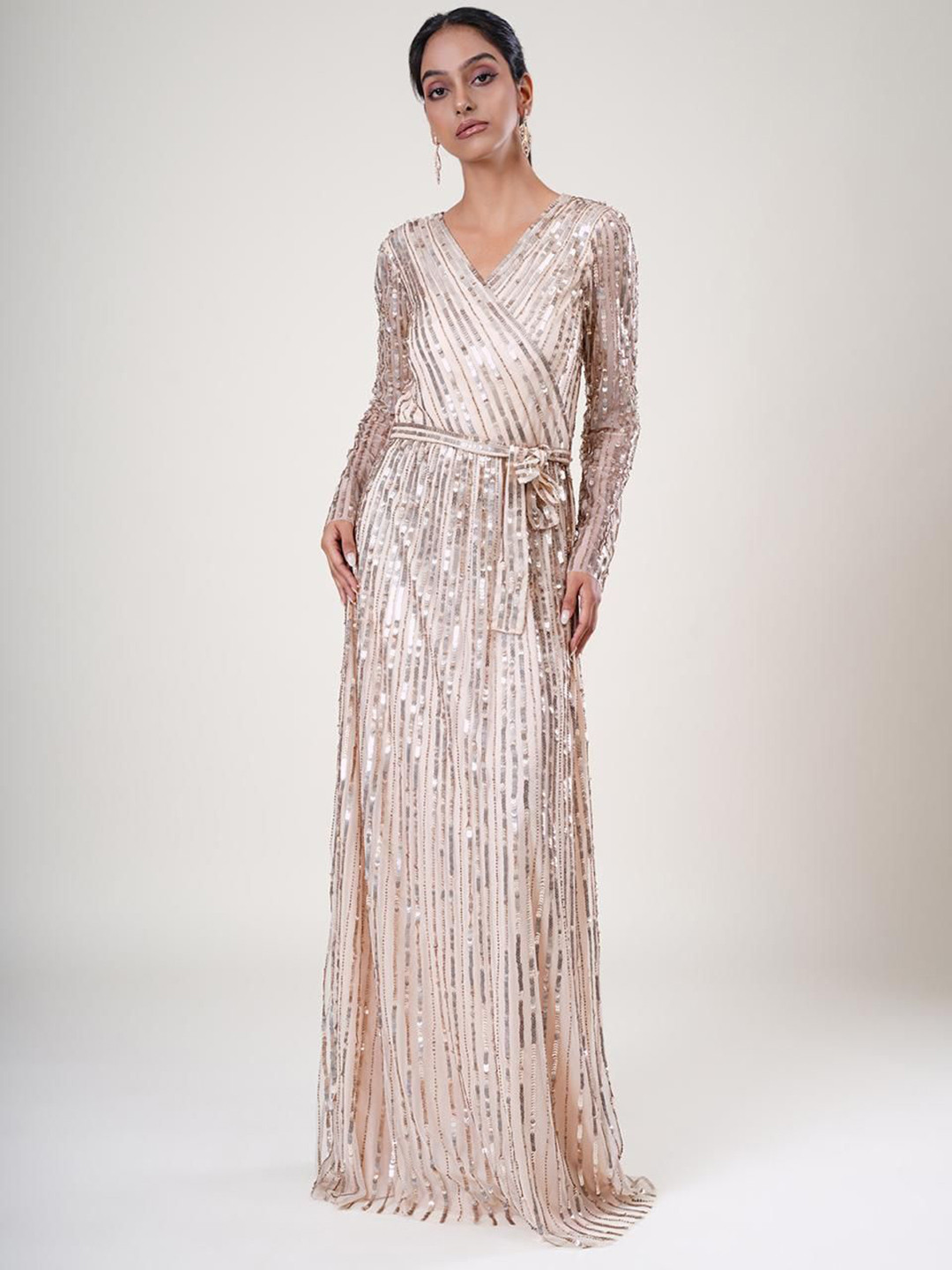 Buy UPGRADE Women Embellished Gold Flared Gown - Dresses for Women ...