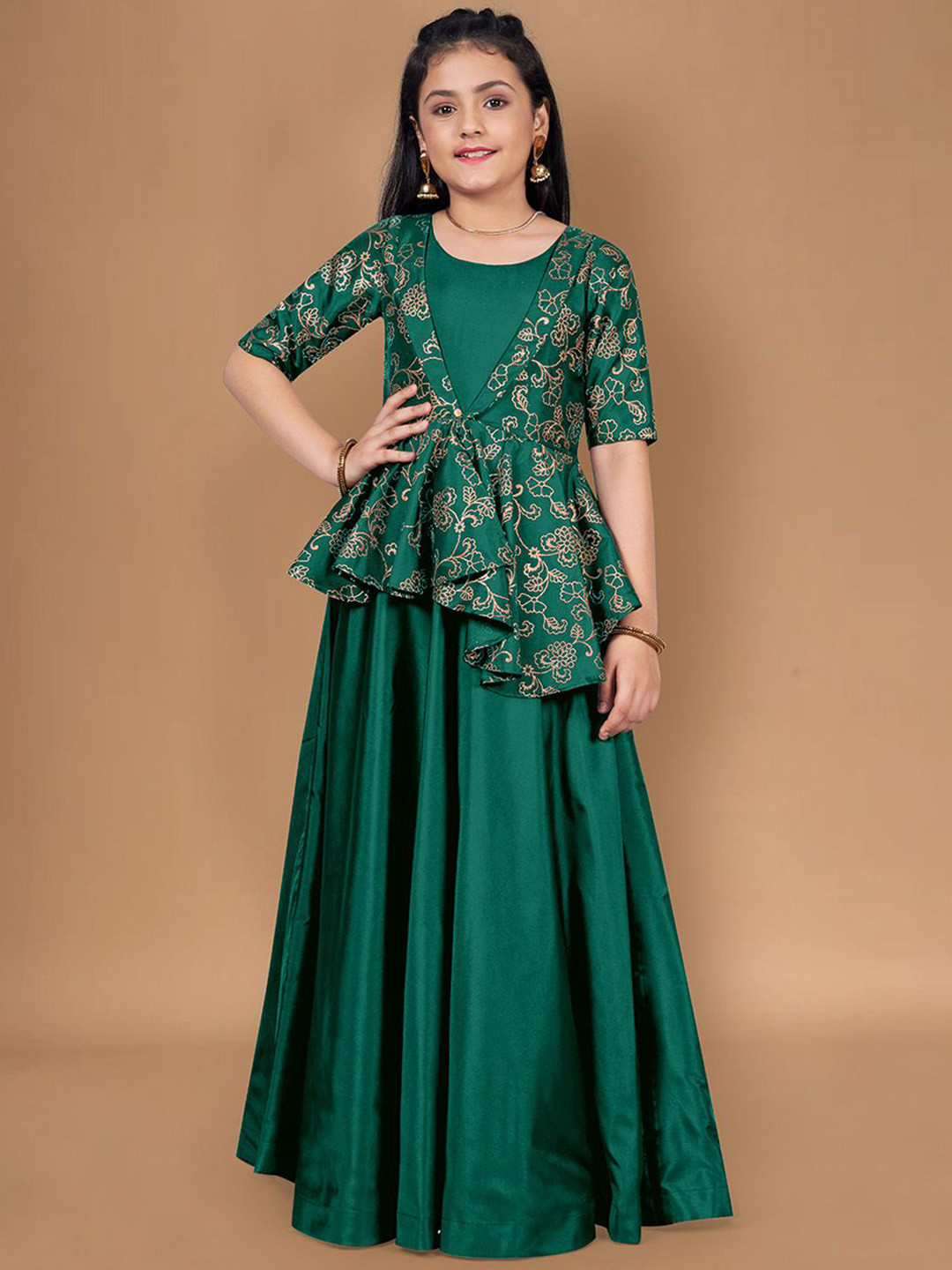 Buy BAESD Kids Girls Ethnic Dress With Attached Foil Printed Asymmetric ...