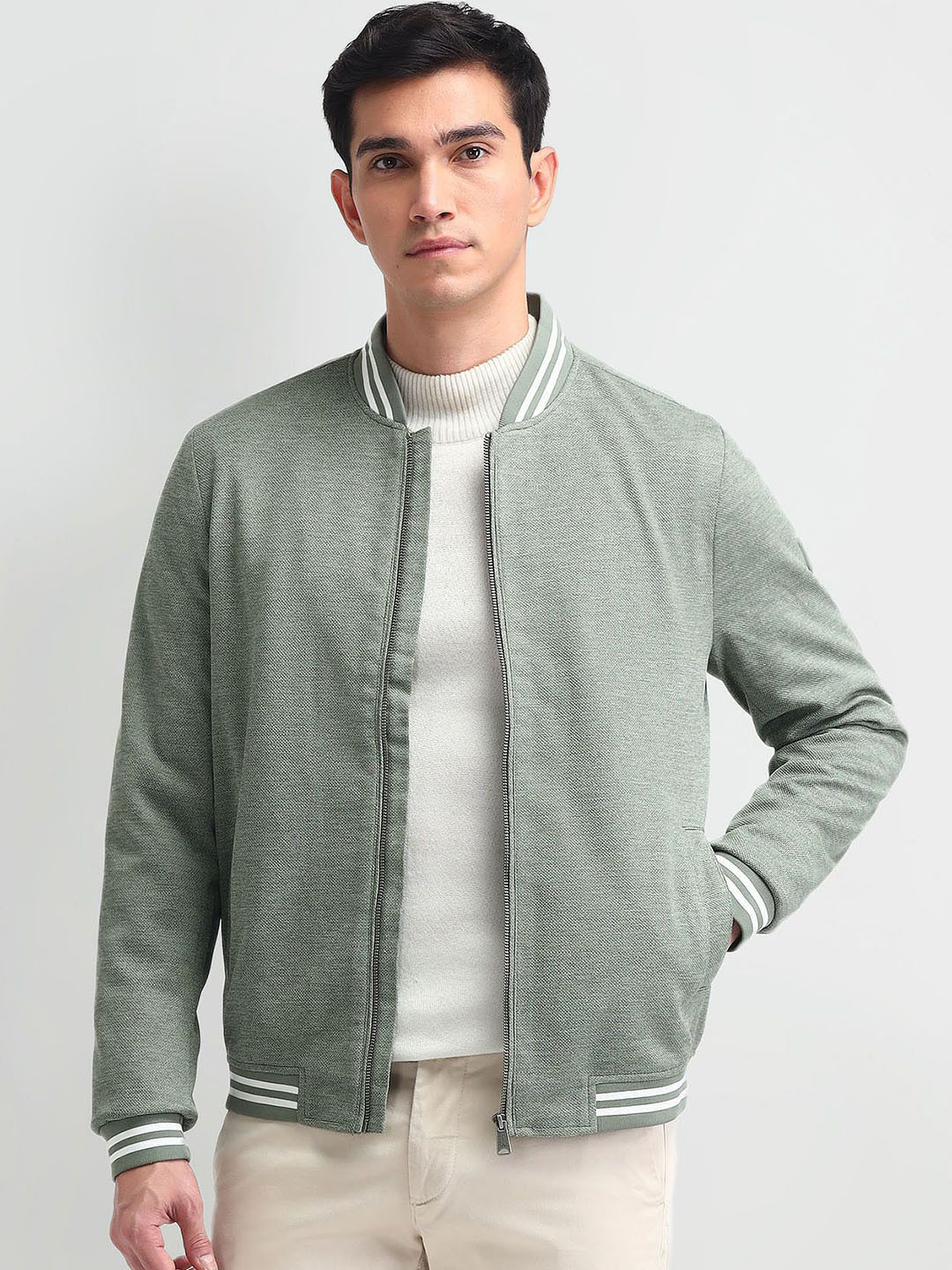 Buy Arrow Sport Men Solid Stand Collar Bomber Jacket - Jackets for Men ...
