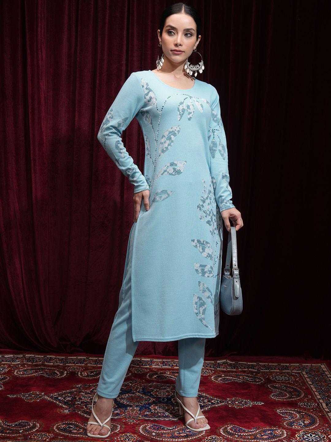 Buy Vishudh Winter Floral Rib Printed Straight Kurta - Kurtas for Women ...