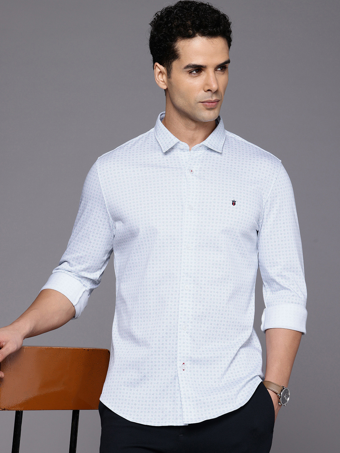 Buy Louis Philippe Sport Smart Fit Opaque Micro Ditsy Printed Pure ...