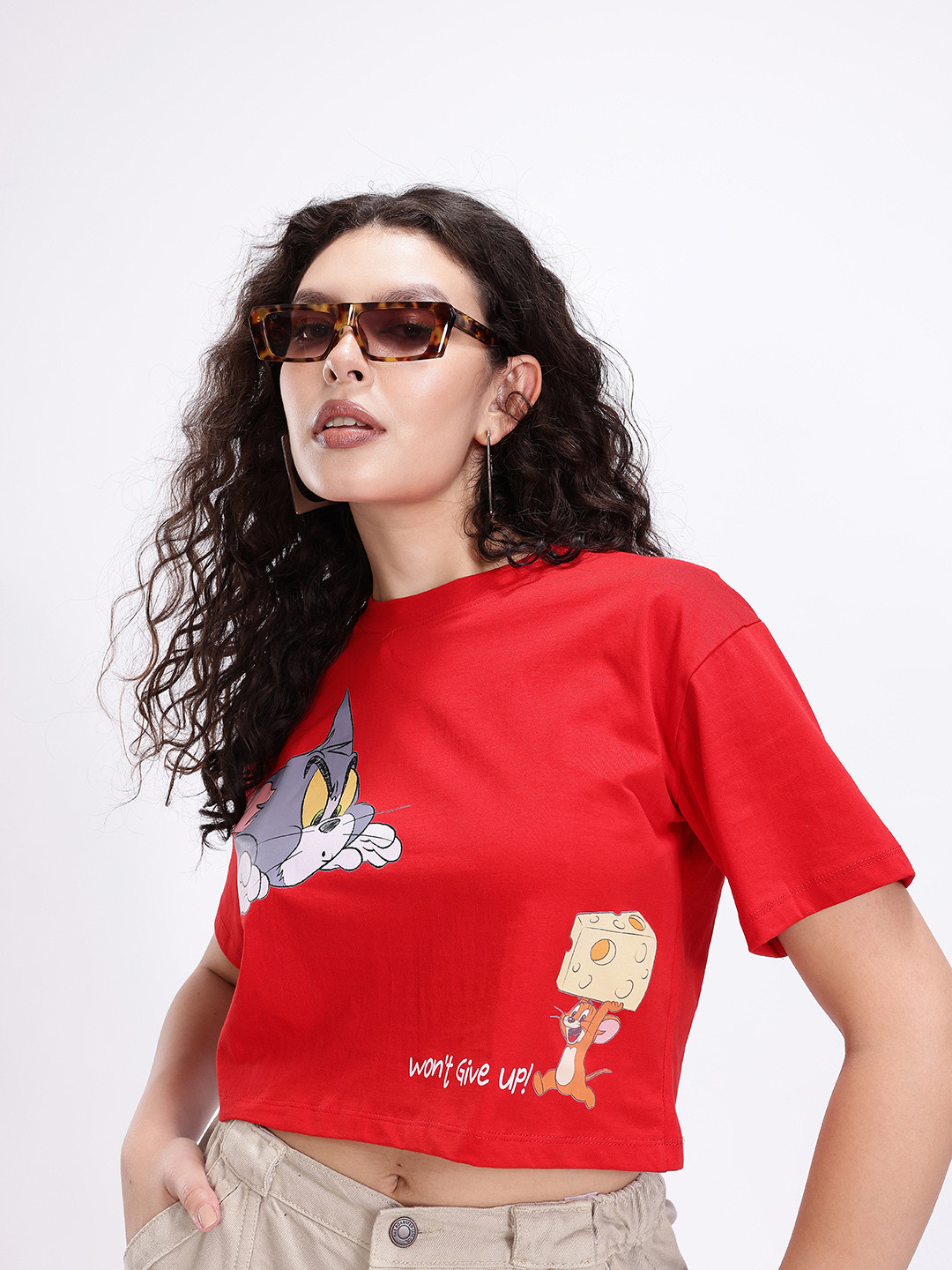 Buy Kook N Keech Tom & Jerry Printed Drop Shoulder Sleeves Boxy T Shirt ...