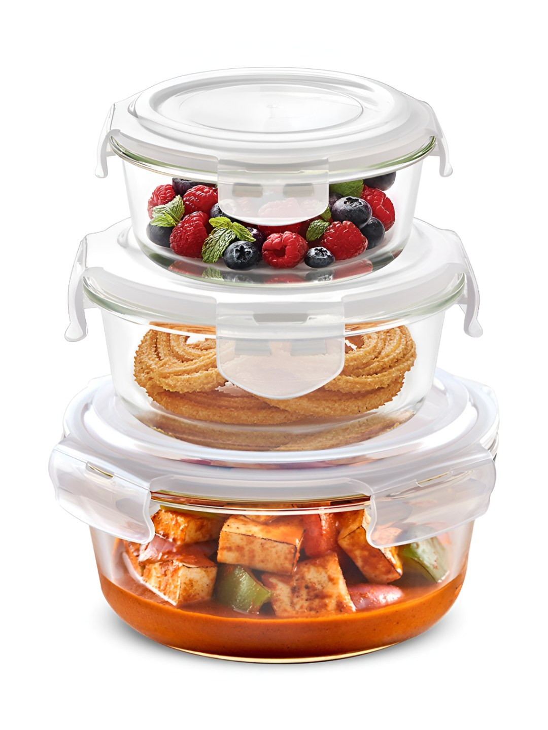 Buy BOROSIL Klip N Store Transparent 3 Pieces Round Glass Container ...