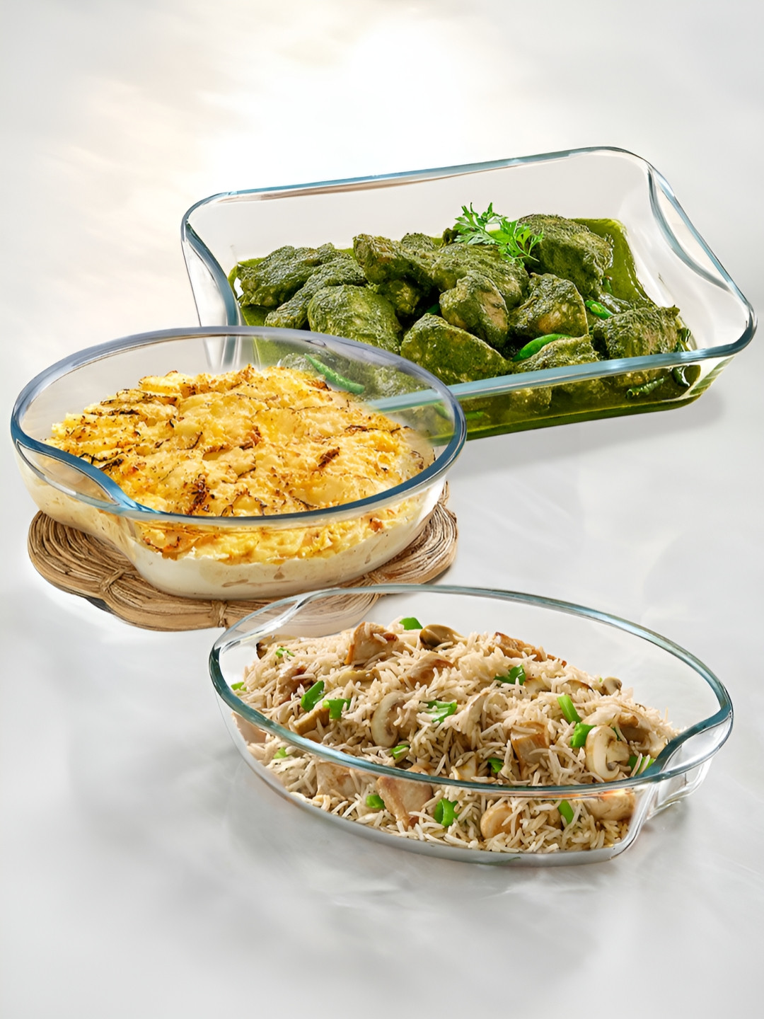 Buy BOROSIL Transparent 3 Pieces Microwave Safe Rectangle Baking Dish 2 ...