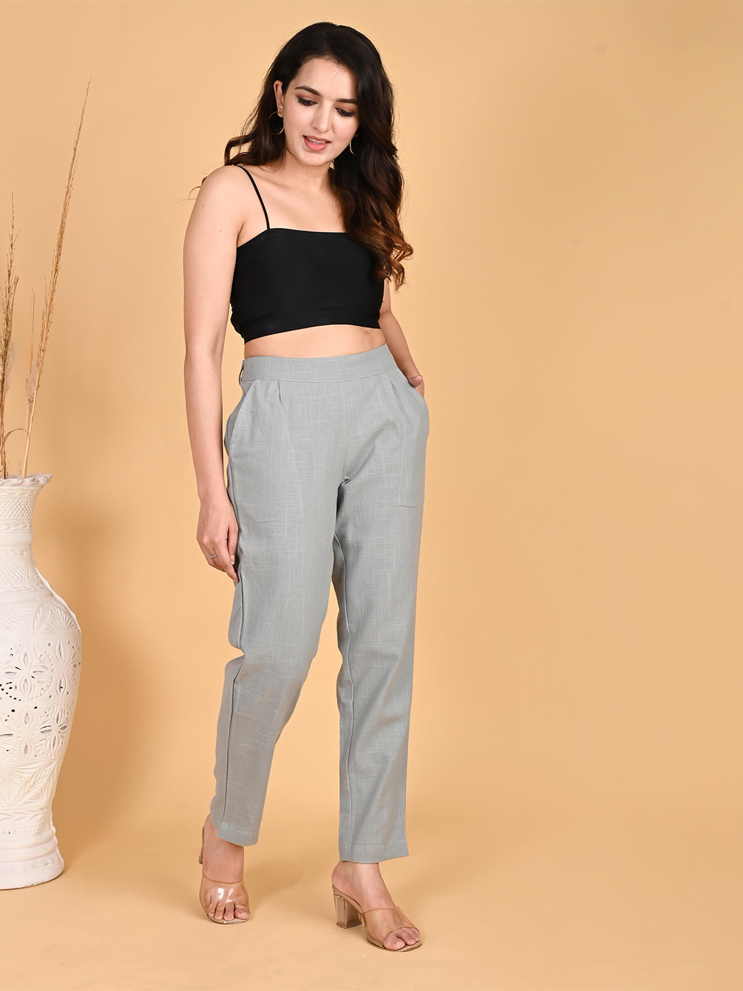 Buy SKYTICK Women Relaxed Regular Fit Mid Rise Trousers - Trousers for ...