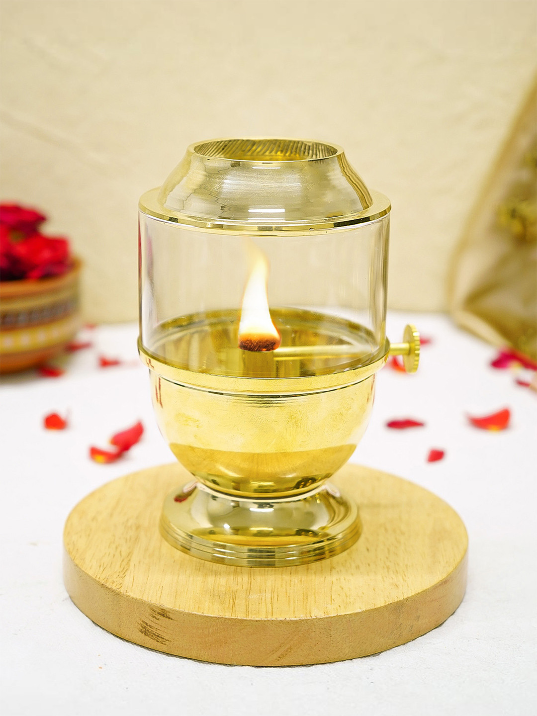 Buy Ekhasa Gold Toned Pure Brass Akhand Jyot Diya With Adjastable Screw 150 Ml Oil Capacity ...