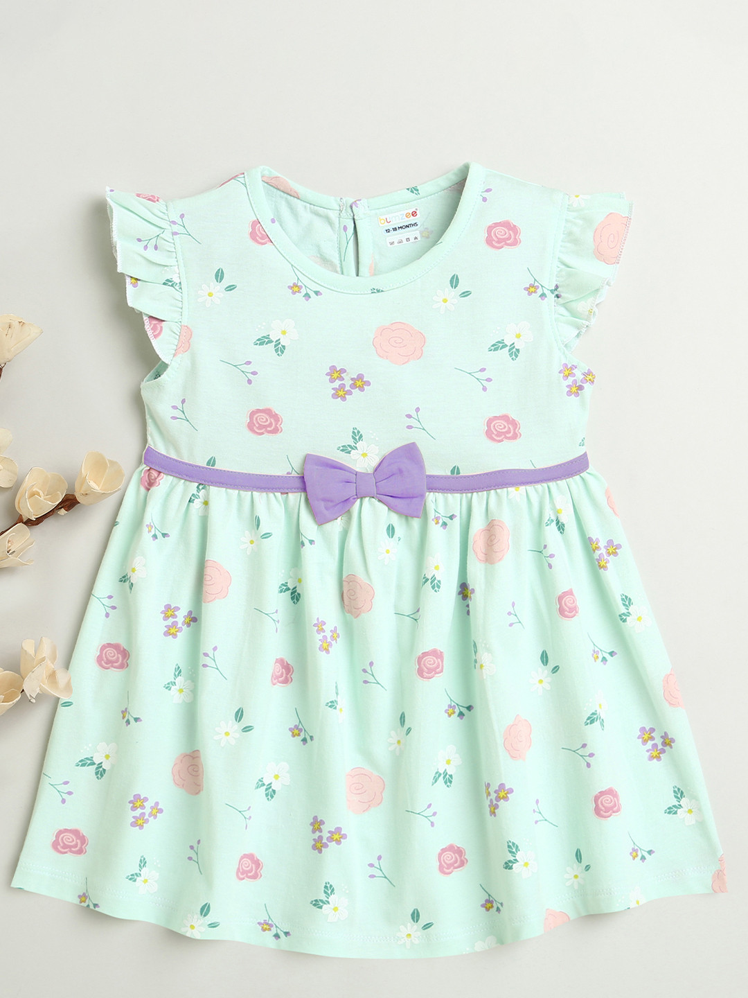 Buy BUMZEE Girls Floral Printed Bow Detail Cotton Fit & Flare Dress ...