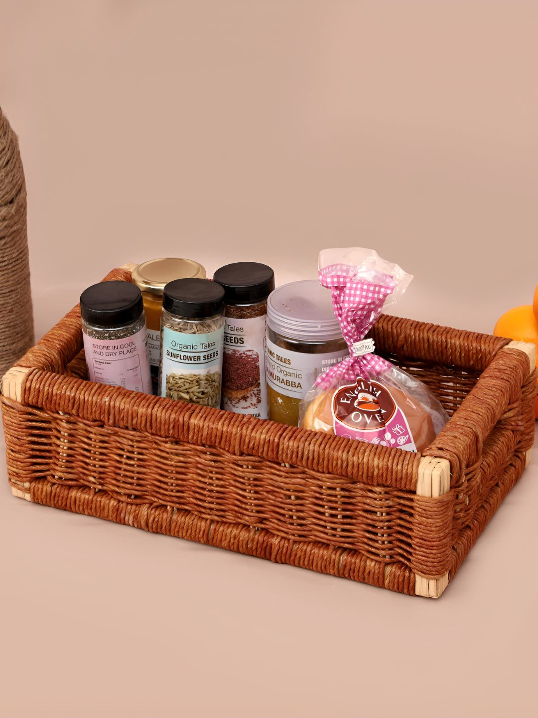 Buy Akway Beige Textured Rattan Core Rectangular Shaped Fruit And ...