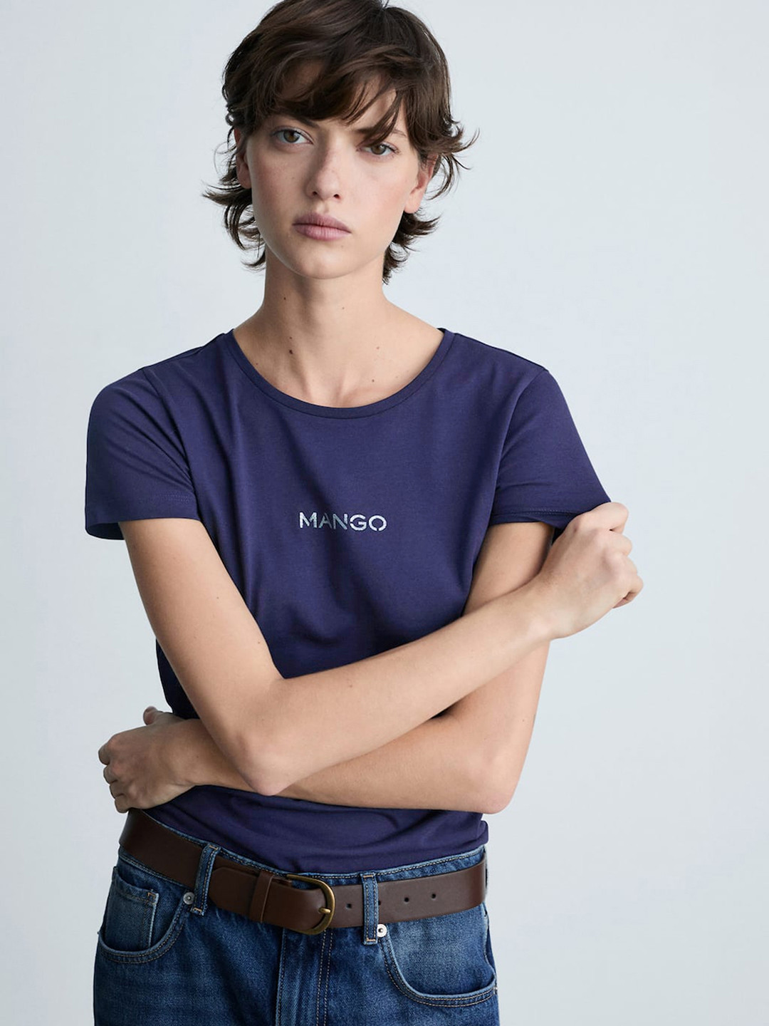 Buy MANGO Women Brand Logo Printed Pure Cotton T Shirt - Tshirts for ...