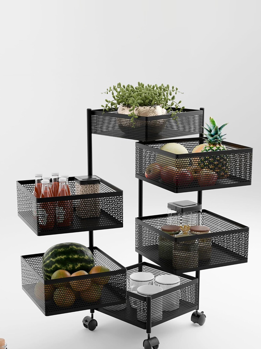 Buy Kuber Industries 5+1 Layer Kitchen Metal Storage Rack With Wheels ...