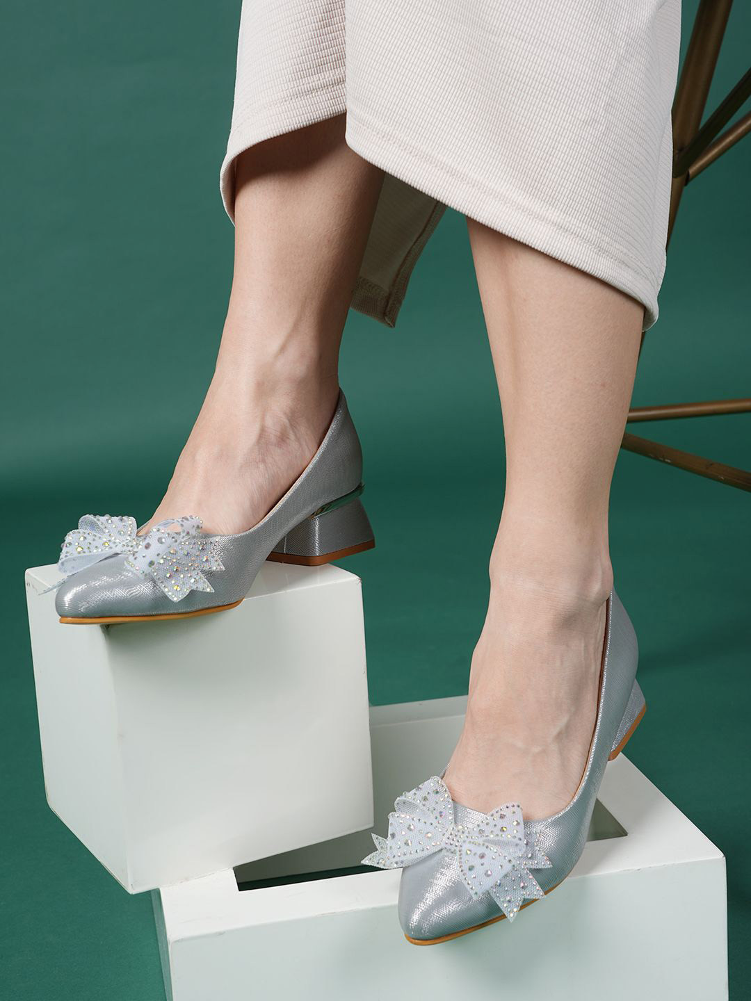 Buy DressBerry Embellished Block Heel Pumps With Bows - Heels for Women ...