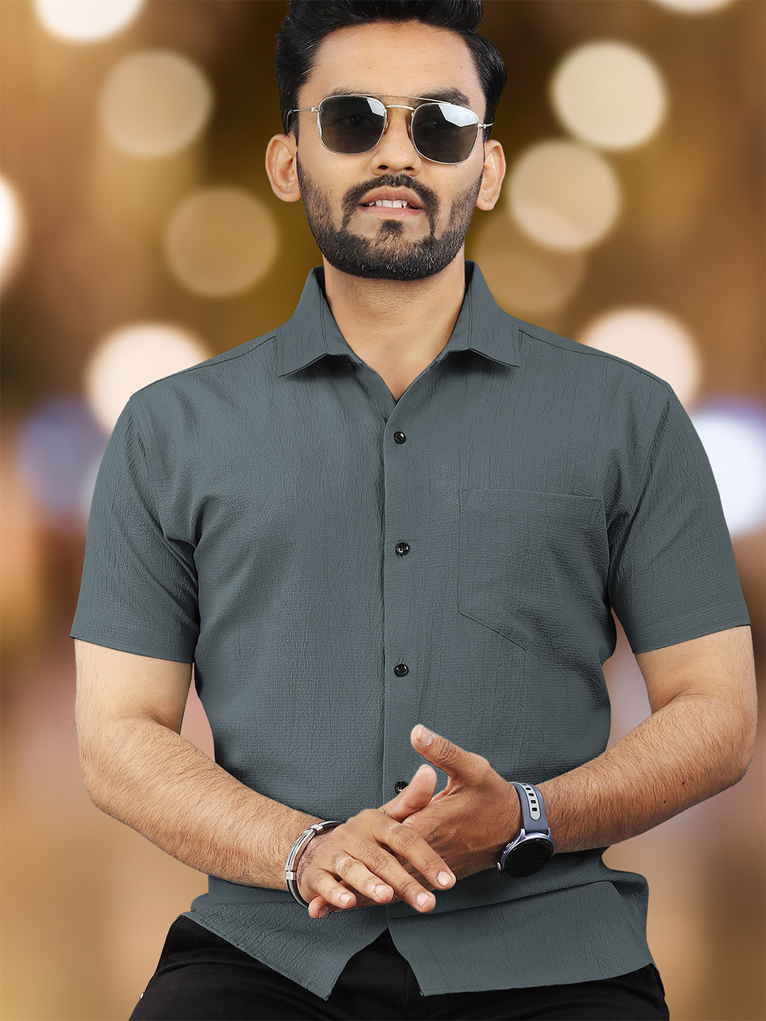 Buy VeBNoR Men Standard Fit Textured Spread Collar Casual Shirt ...
