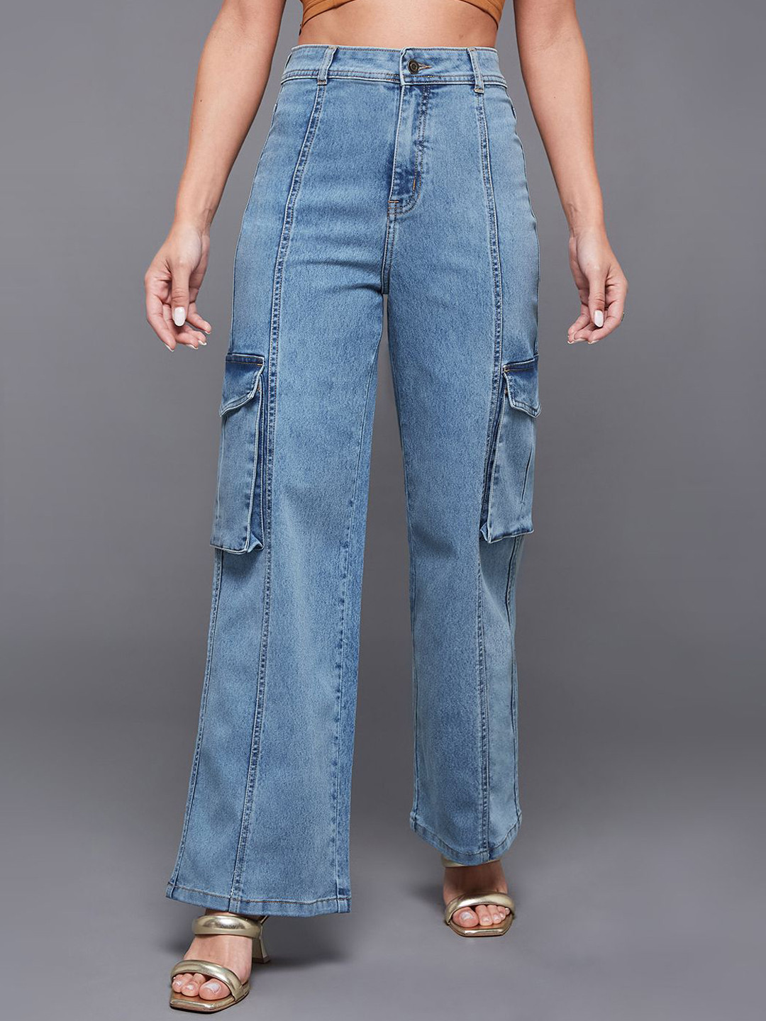 Buy Miss Chase Women Wide Leg High Rise Mildly Distressed Light Fade ...