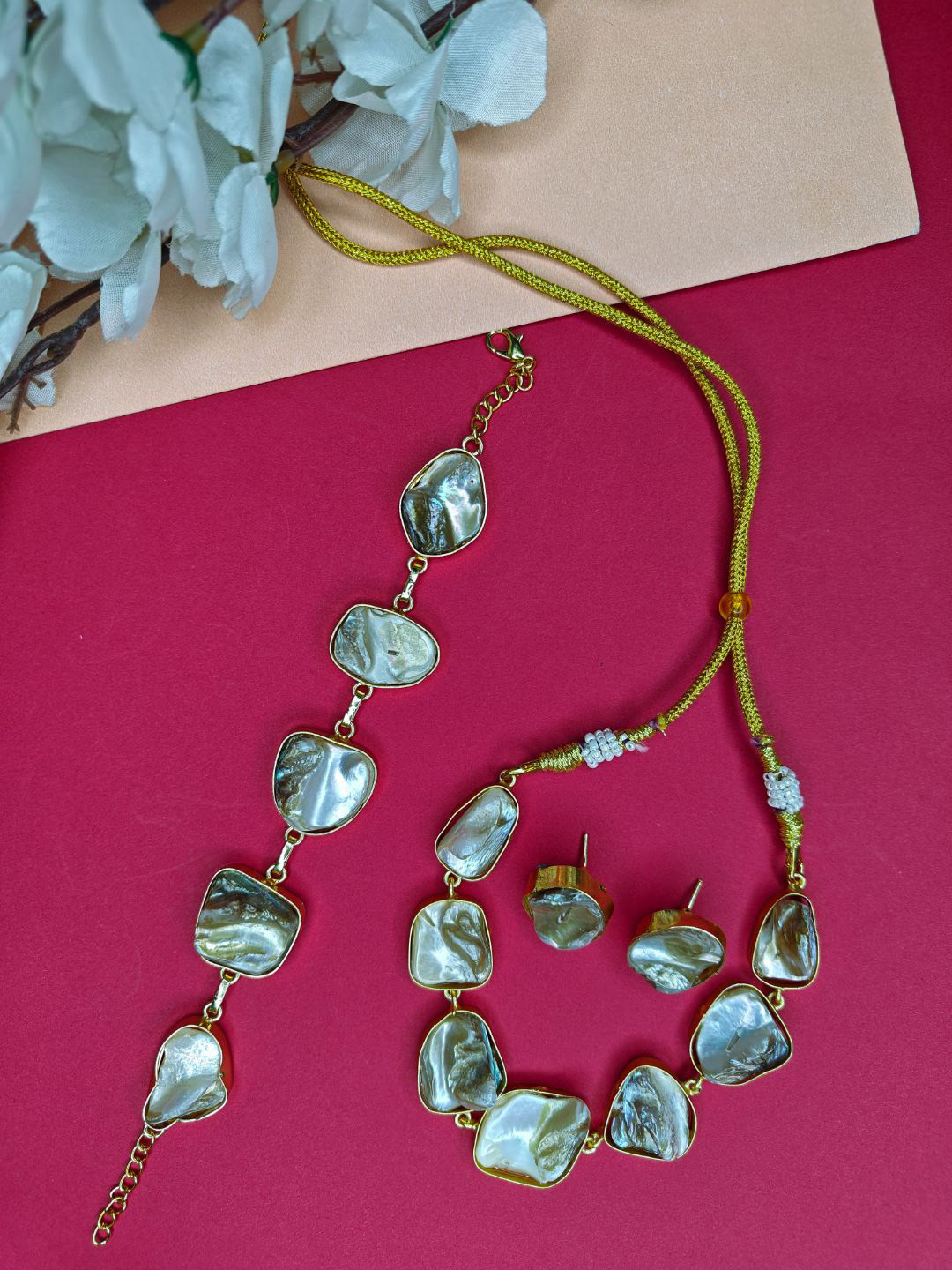 Buy NVR Valentine Special Gold Plated Pearl Jewellery Set With Armlet ...