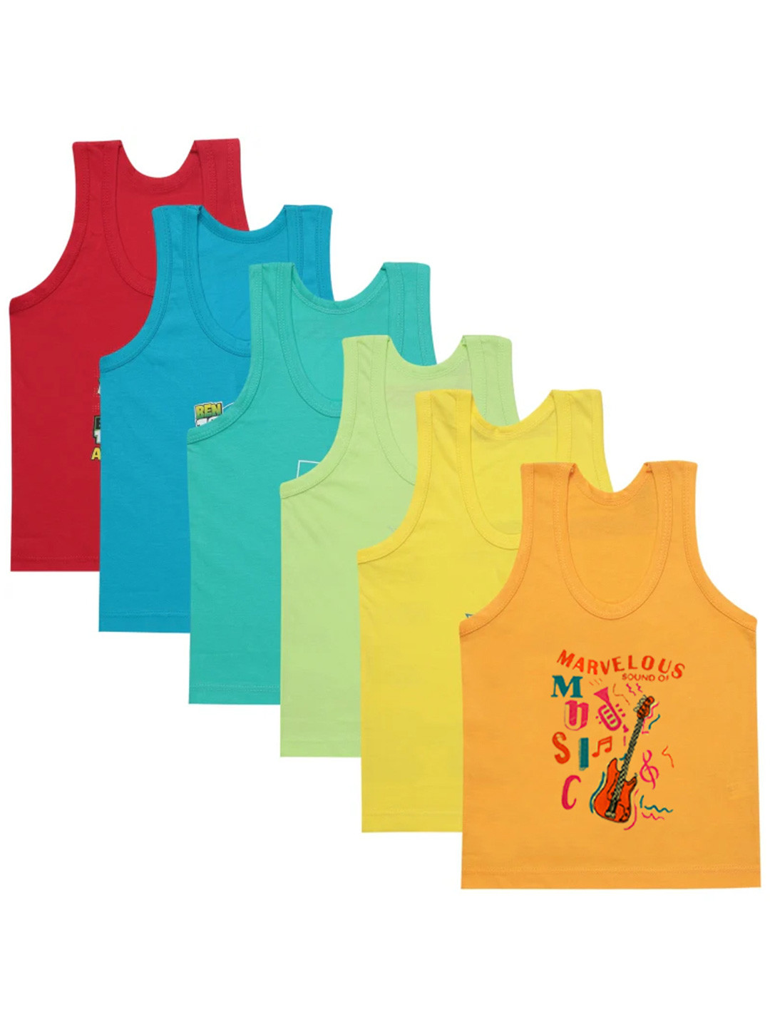 Buy Mega Style Boys Pack Of 6 Scoop Neck Sleeveless Pure Cotton Vests ...