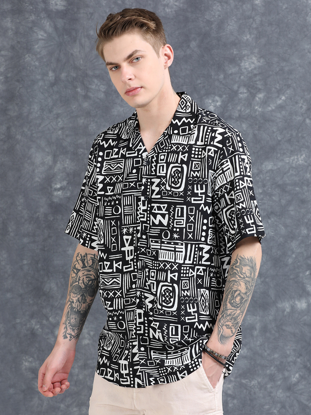 Buy StitchX Men Half Sleeve Aztec Printed Cuban Collar Shirt - Shirts ...