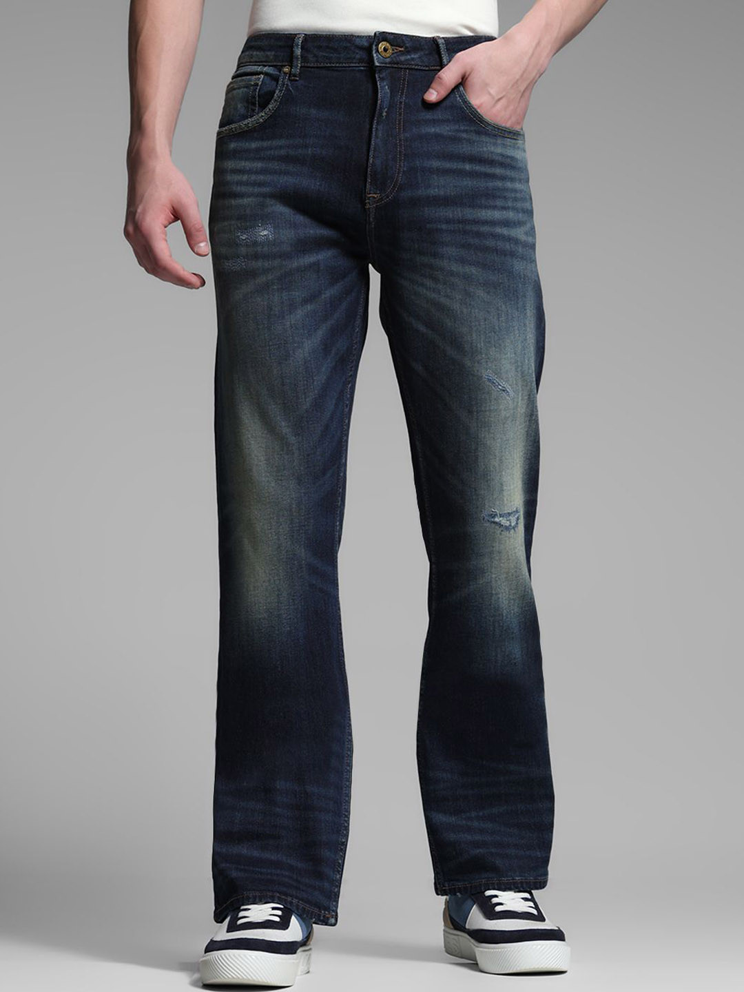 Buy Jack & Jones Men Bootcut High Rise Mildly Distressed Heavy Fade ...