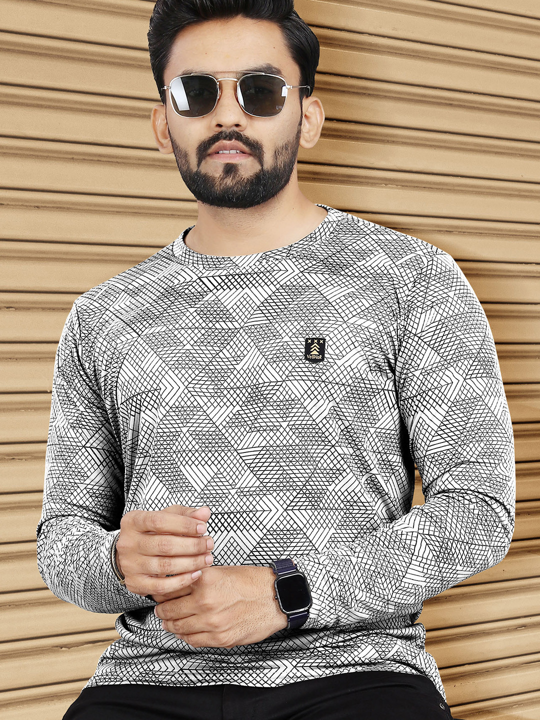 Buy VeBNoR Men Geometric Printed Round Neck Casual T Shirt - Tshirts ...
