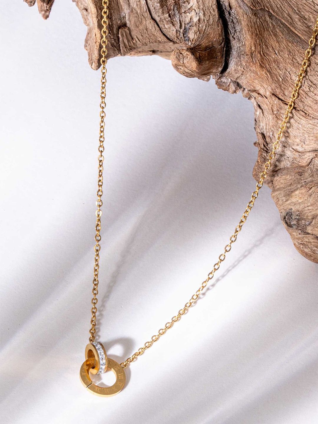 Buy ZAISHA 18K Gold Plated Stainless Steel Interlocked Timeless Pendant ...