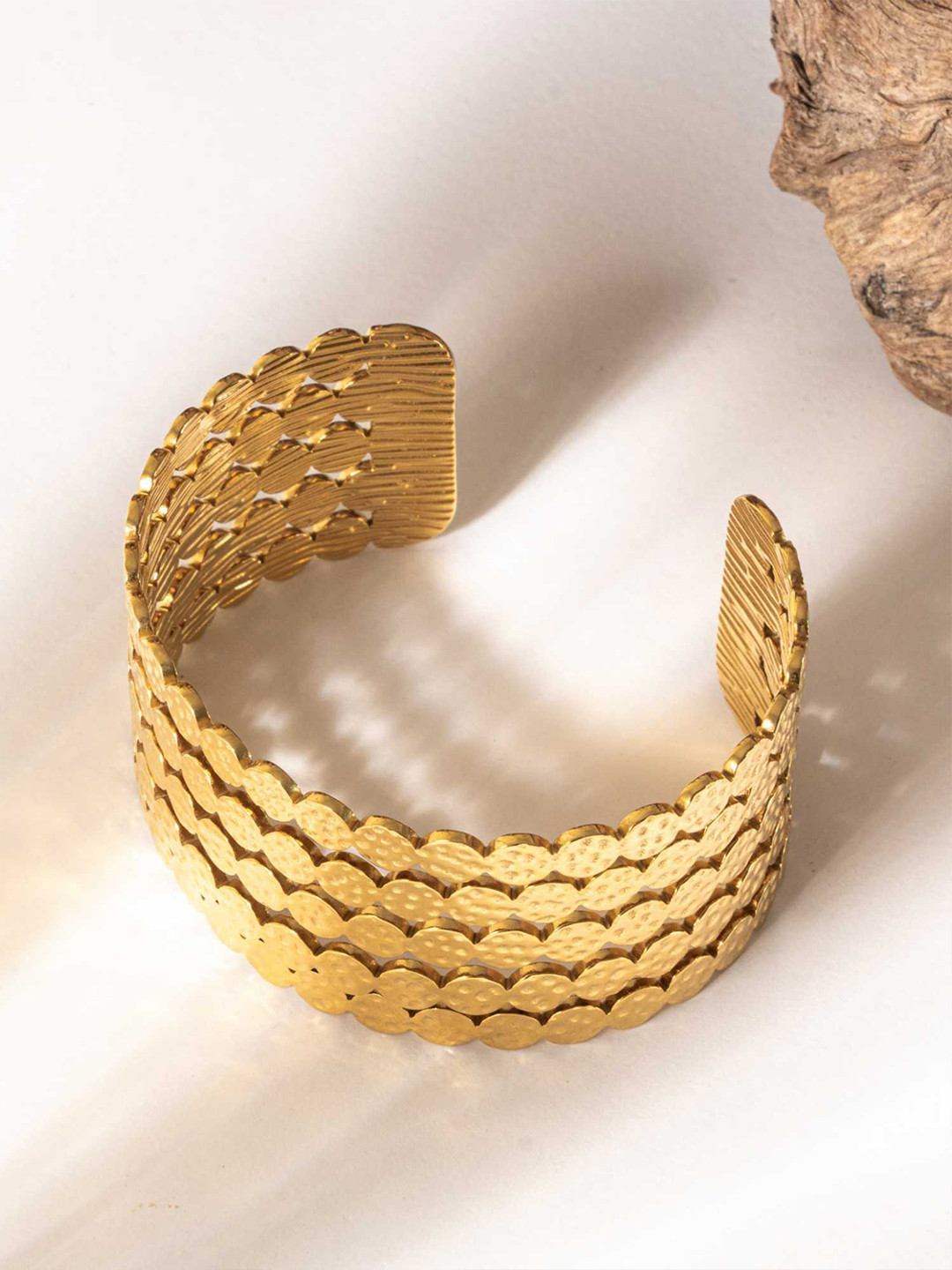 Buy ZAISHA 18K Gold Plated Stainless Steel Chunky Cuff Bangle Bracelet ...