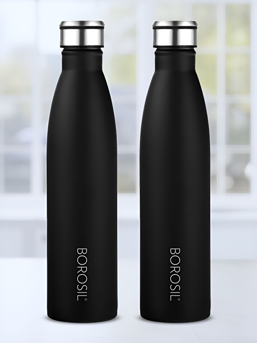 Buy BOROSIL Black & Silver Toned 2 Pieces Stainless Steel Water Bottle ...