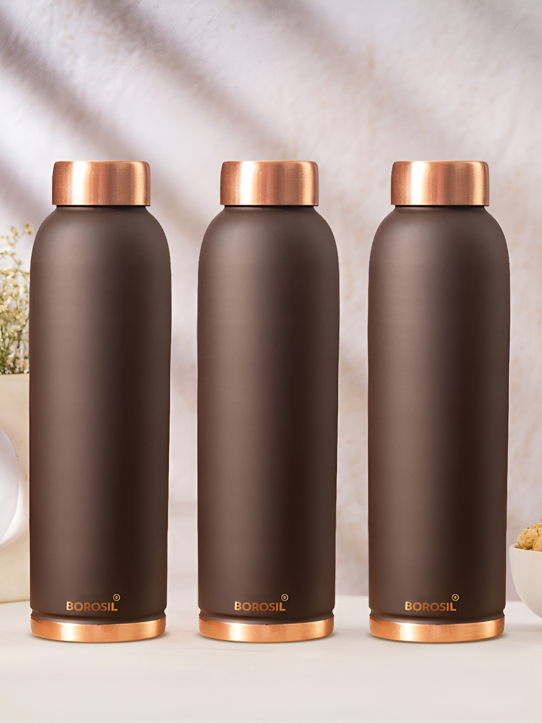 Buy BOROSIL Brown 3 Pieces Copper Water Bottle 1L Each - Water Bottle ...