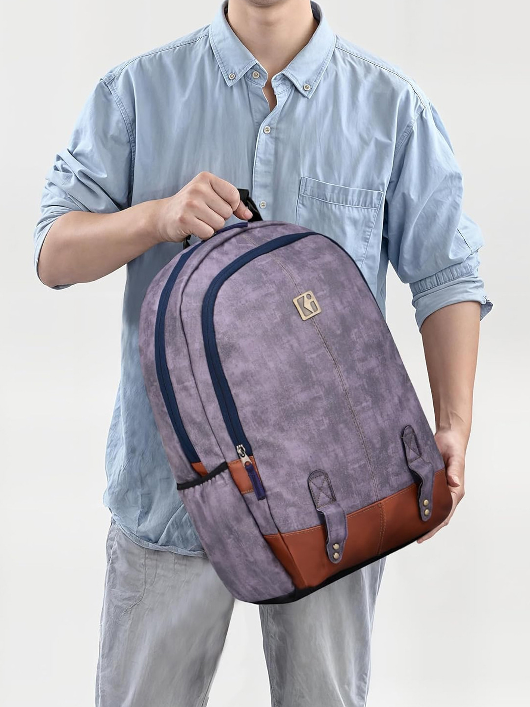 Buy Kuber Industries Men Sandstone Grey Premium Faux Leather Laptop Bag ...