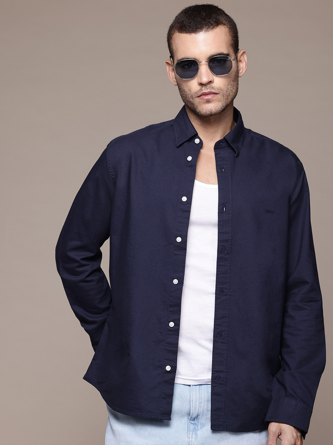 Buy MANGO MAN Pure Cotton Casual Shirt With Embroidered Logo Detail ...