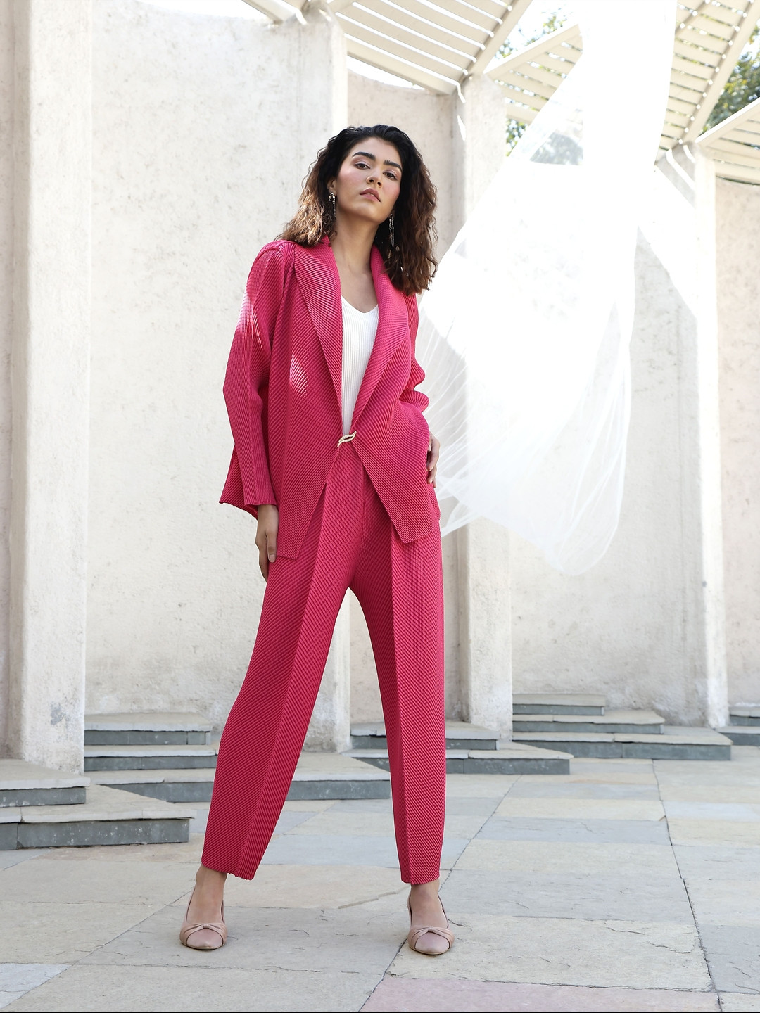 Buy Global Republic Women Striped High Rise Pleated Trousers - Trousers ...