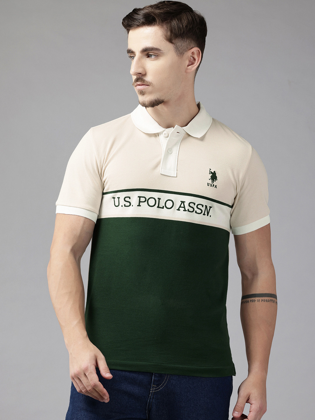 Buy U.S. Polo Assn. Brand Logo Colourblocked Polo Collar Pure Cotton T ...