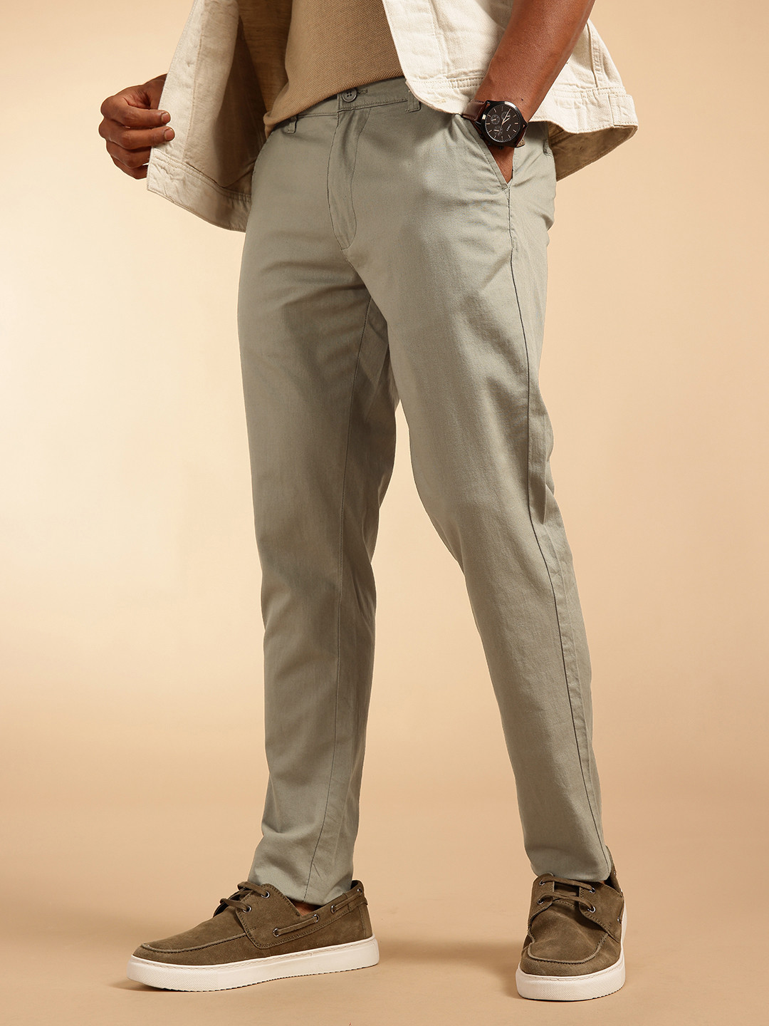 Buy French Connection Men Slim Fit Cotton Linen Chinos Trousers ...