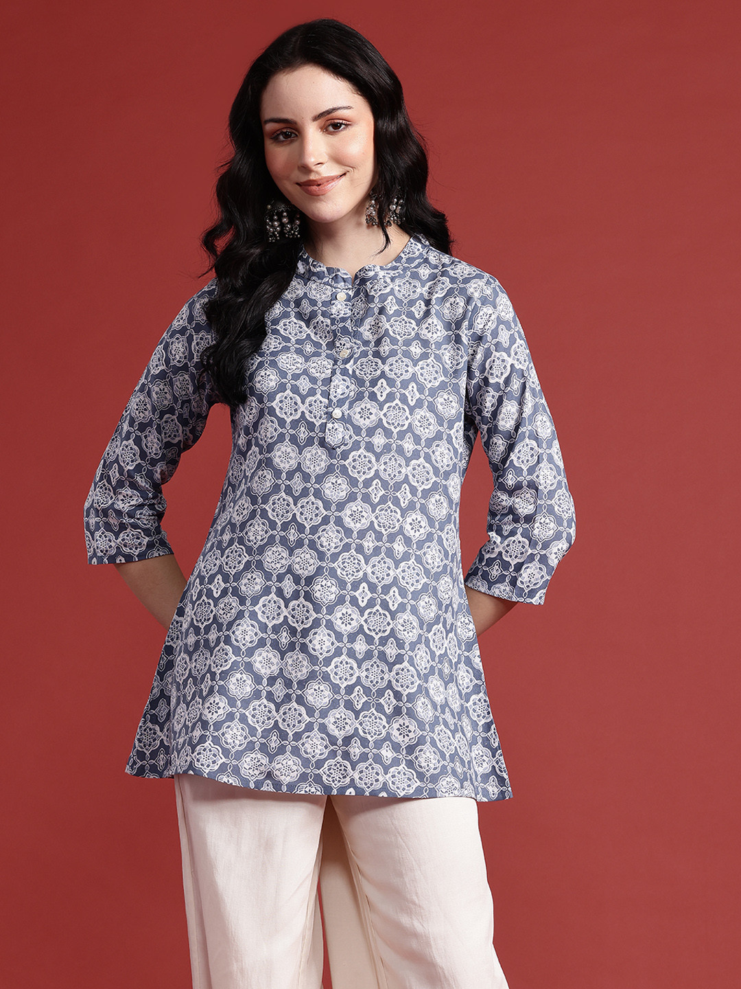 Buy Anouk Ethnic Motifs Printed Flared Sleeves Short Kurti - Kurtis for ...