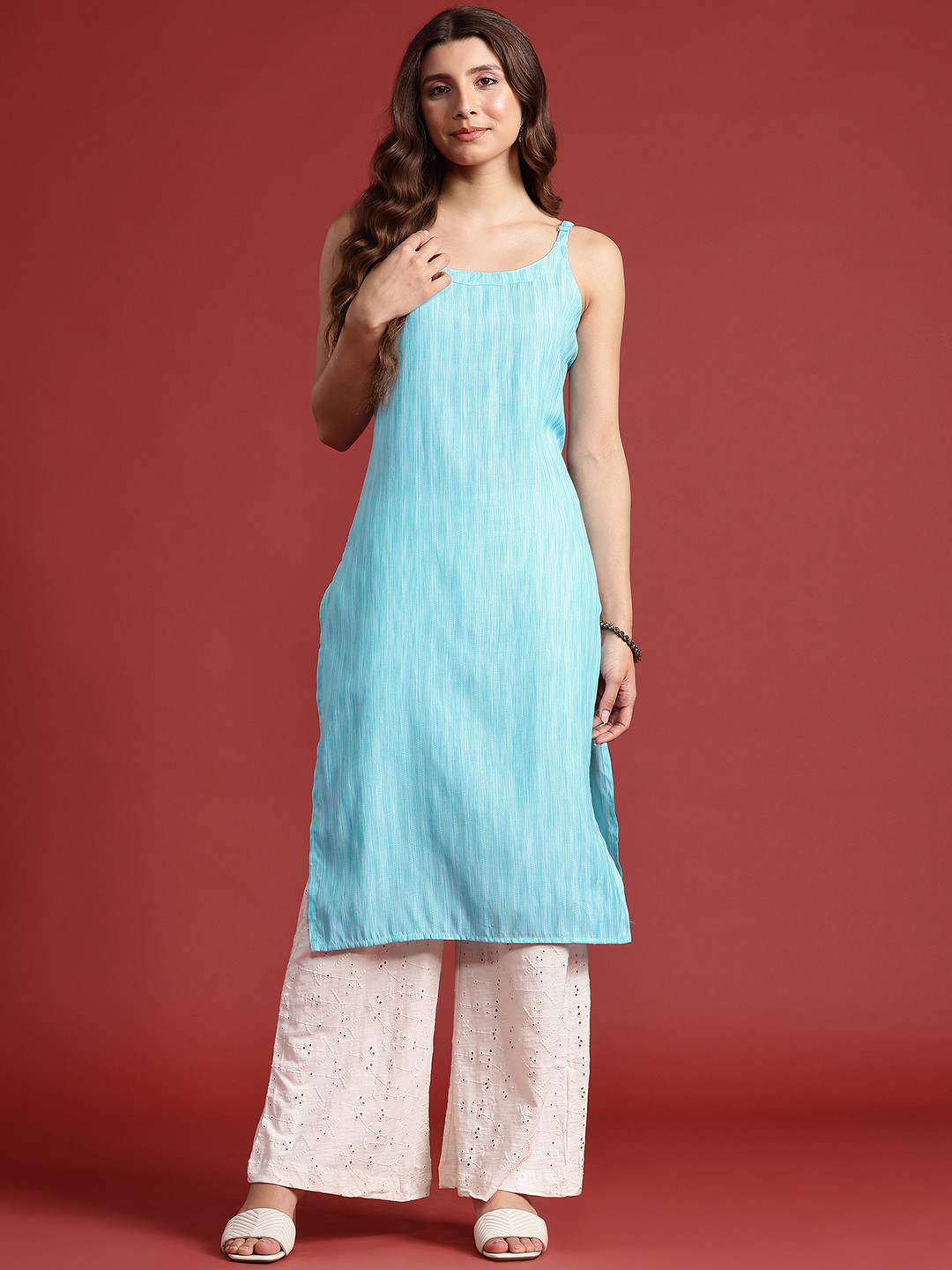 Buy Anouk Woven Design Stripes Shoulder Straps Straight Kurta - Kurtas ...