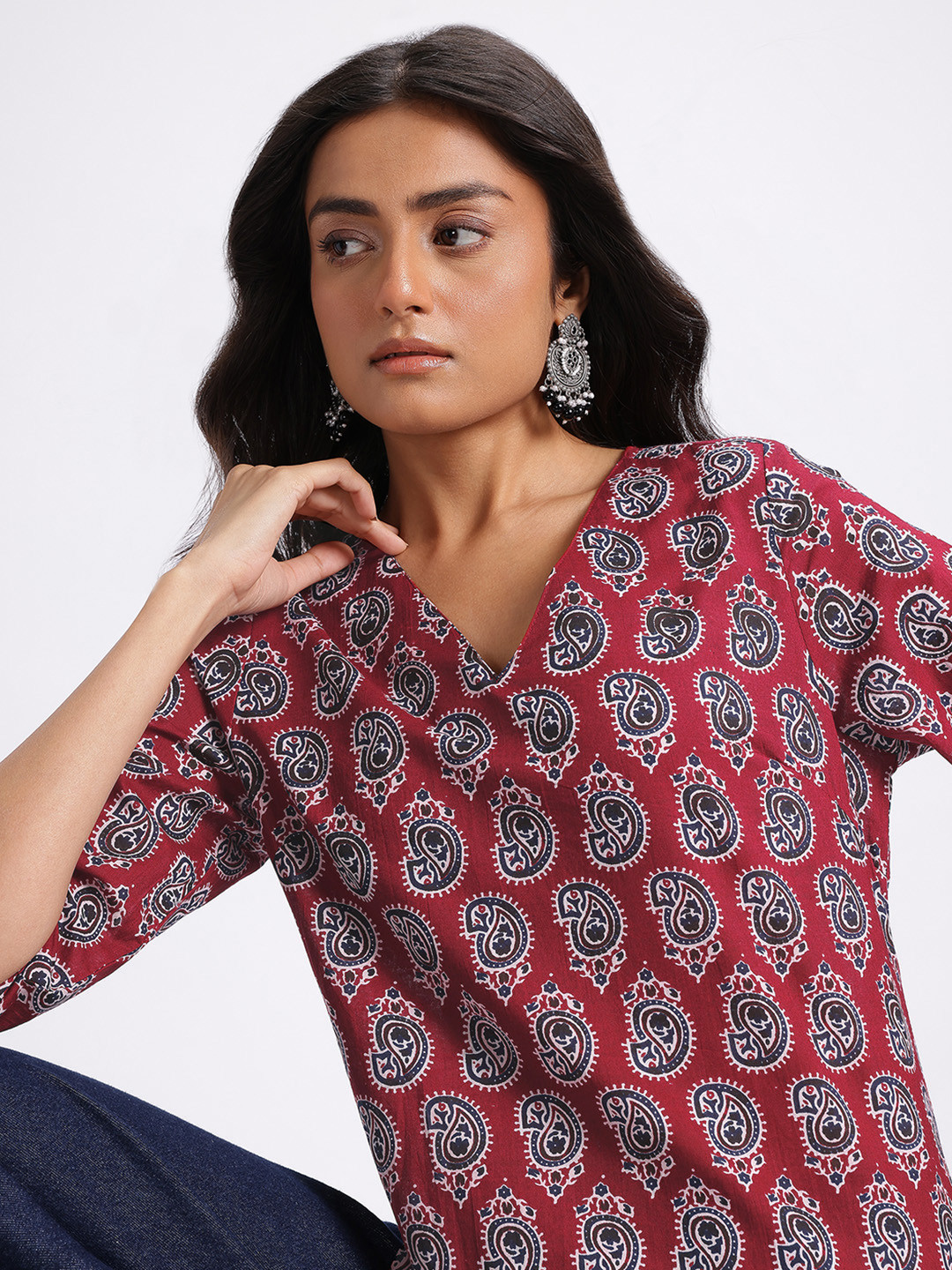 Buy Anouk Paisley Printed Pure Cotton Regular Kurta - Kurtas for Women ...