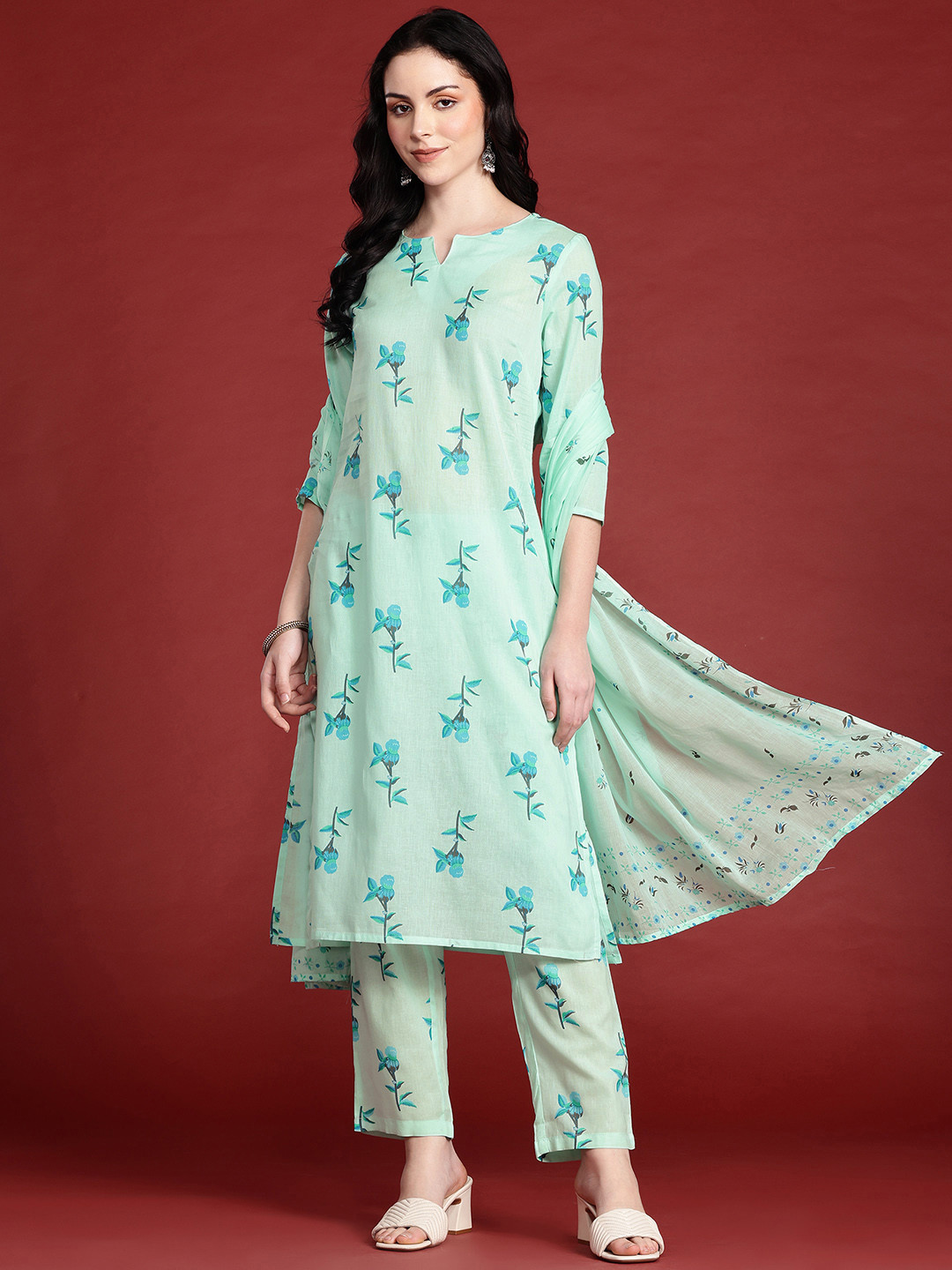 Buy Anouk Ethnic Motifs Striped Pure Cotton Kurta With Trousers & With ...