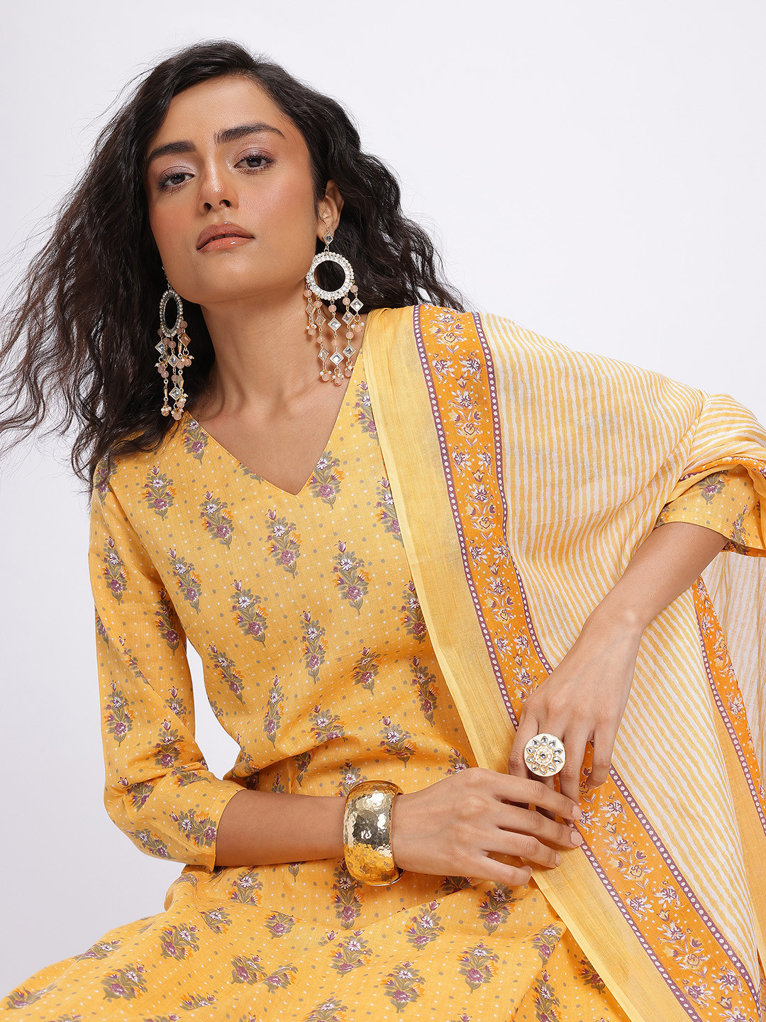 Buy Anouk Printed Pure Cotton Kurta With Trousers & Dupatta - Kurta ...