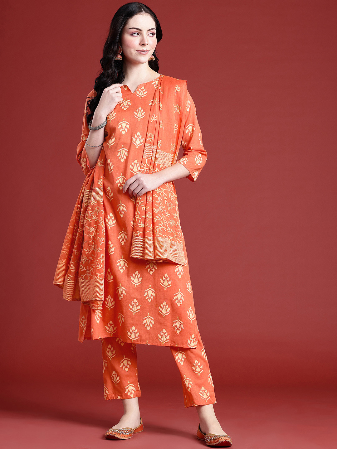 Buy Anouk Ethnic Motifs Printed Regular Pure Cotton Kurta With Trousers ...