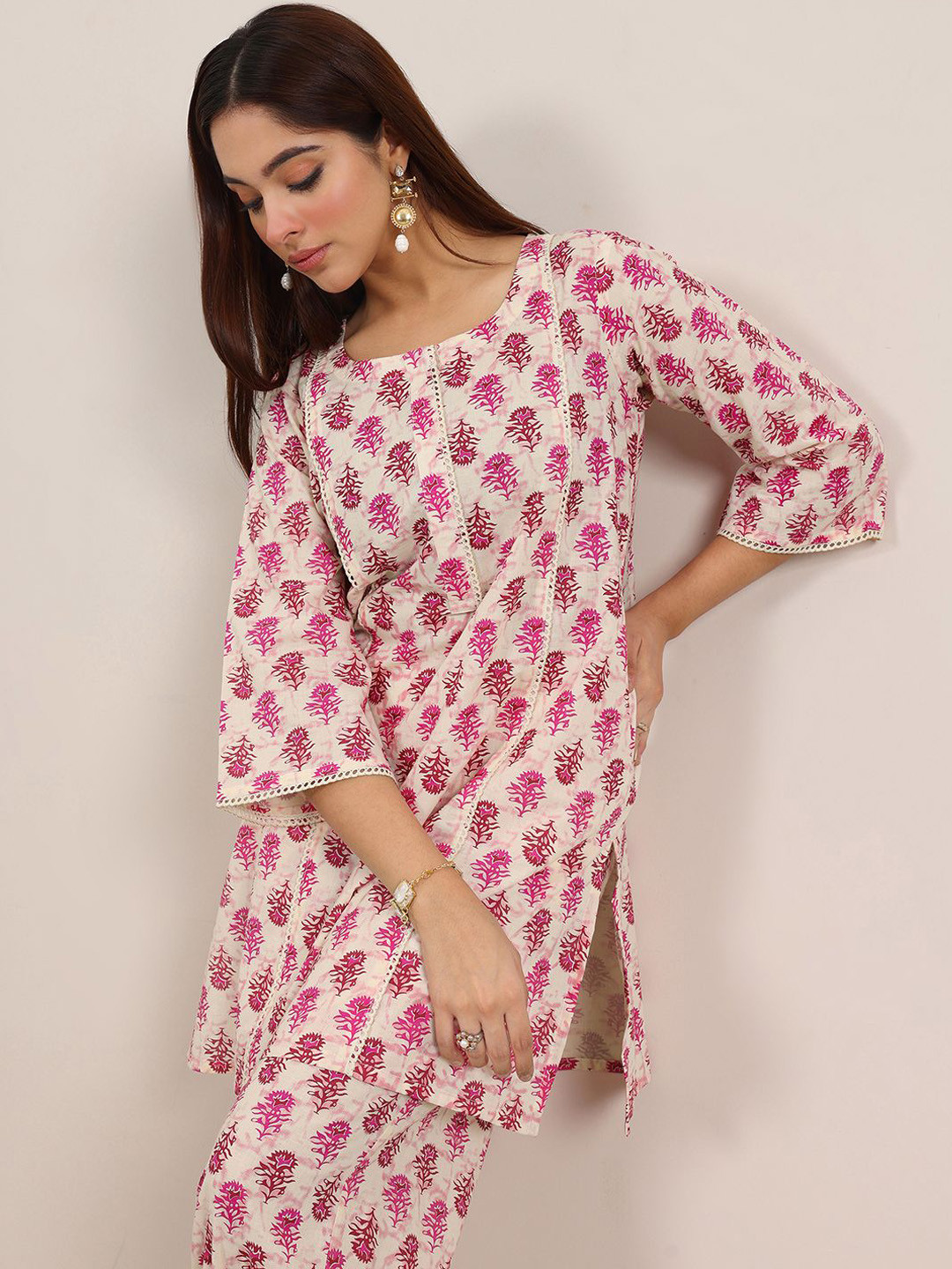 Buy Libas Floral Printed Round Neck Panelled Tunic With Salwar - Co ...