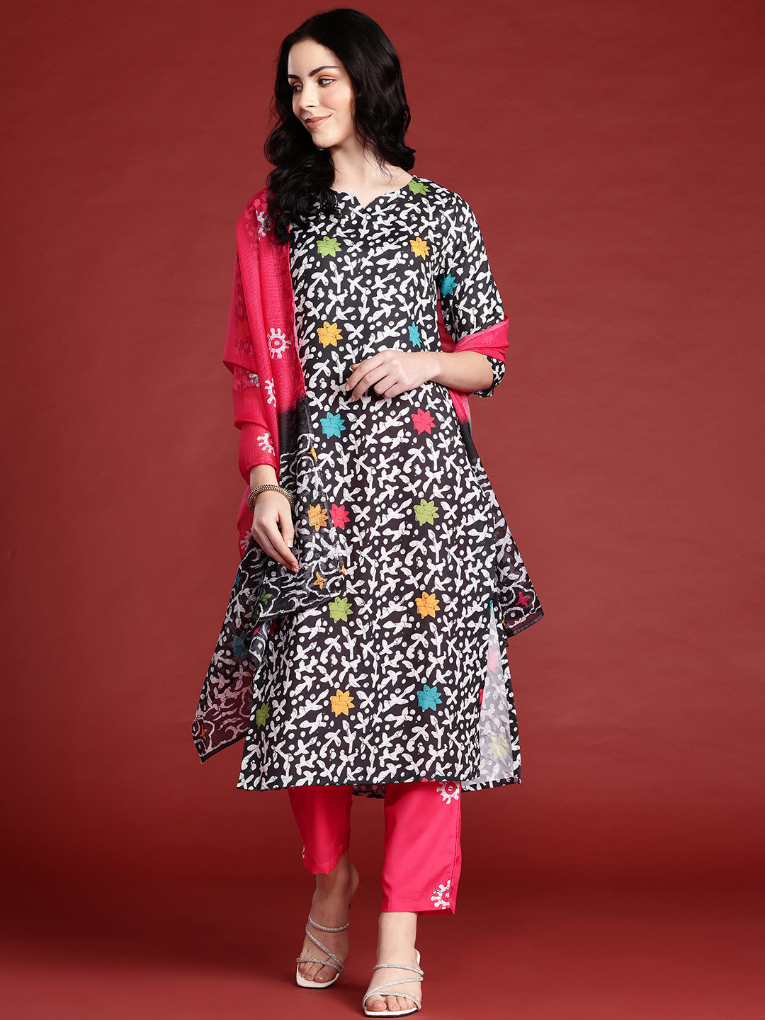 Buy Anouk Floral Printed Regular Kurta With Trousers & With Dupatta - Kurta Sets for Women ...
