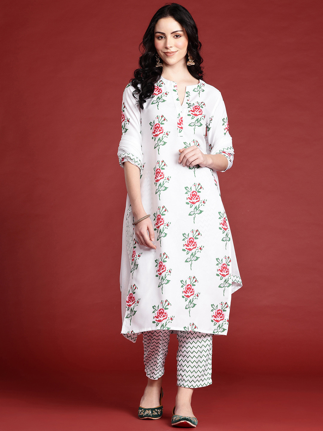 Buy Anouk Floral Printed Regular Kurta With Trousers & With Dupatta - Kurta Sets for Women ...