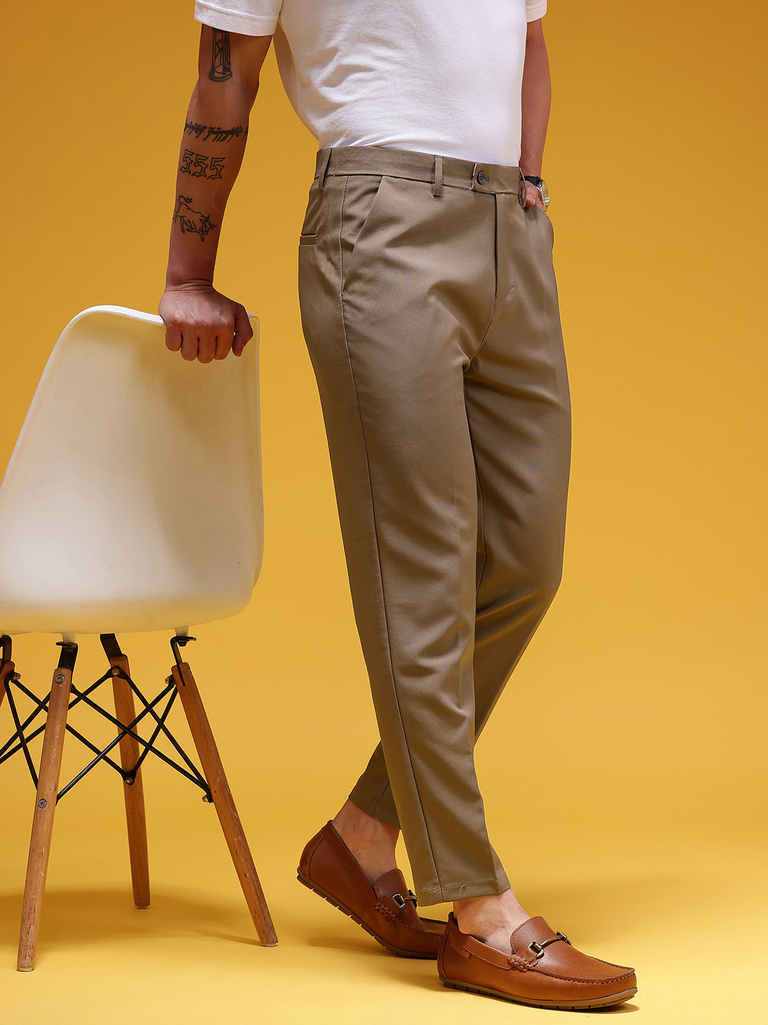Buy HERE&NOW Men Tapered Fit Pleated Trousers - Trousers for Men ...