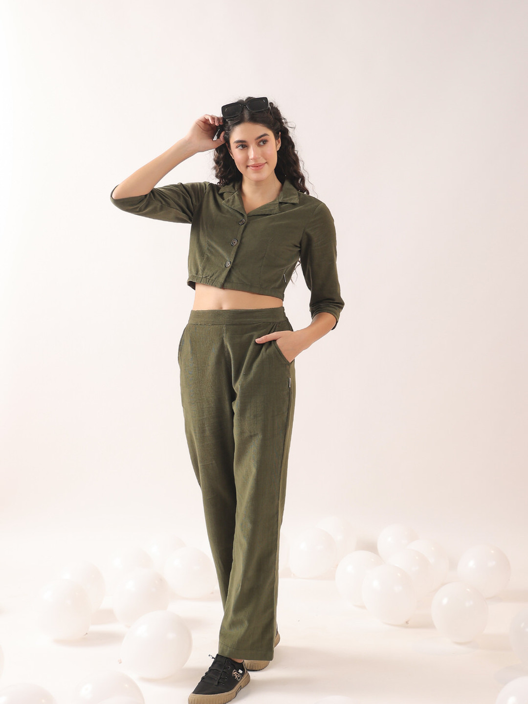 Buy JISORA Women's Green Solid Cotton Co Ord Set - Co Ords for Women ...