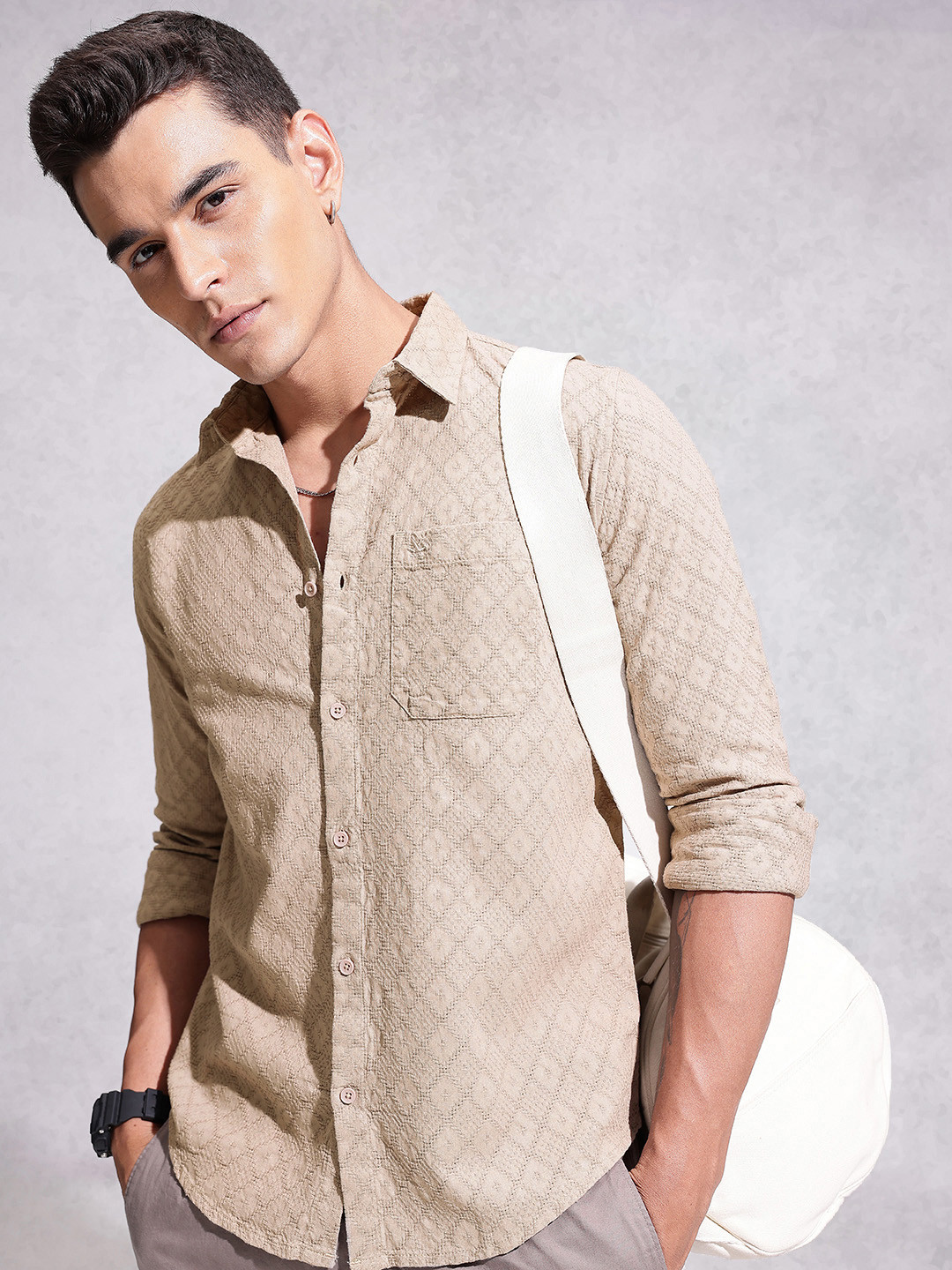 Buy WROGN Self Design Textured Pure Cotton Casual Shirt - Shirts for ...