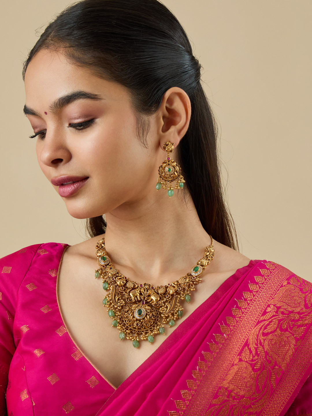 Buy Kushal's Fashion Jewellery Copper Ruby Green Gold Plated Antique ...