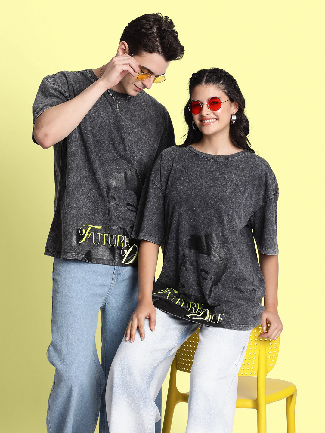 Buy Bene Kleed Men Graphic Printed Acid Wash Oversized T Shirt ...